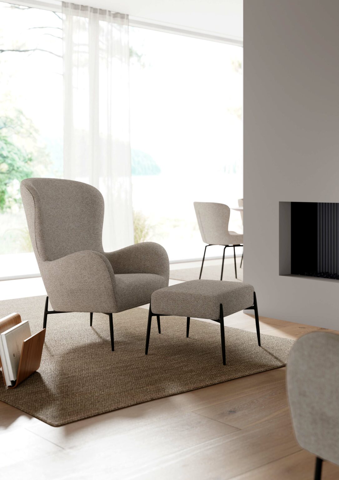 GLAM Lounge Chair – High Back in Pebble Earth Bouclé with Black Metal ...